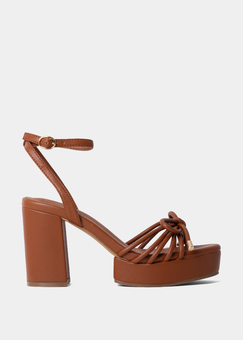 EDITH Camel | Platform Heels with Knot Strap Detail – SHUSHOP