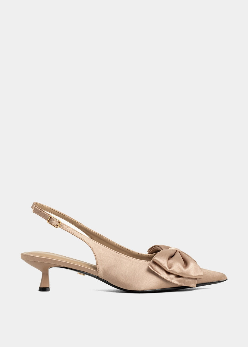 Nora Champagne Slingback Heels with Bow | SHUSHOP